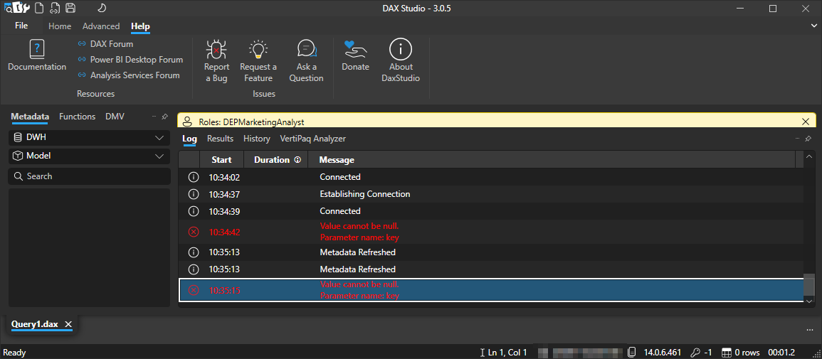Value cannot be null. Parameter name: key · Issue #1032 · DaxStudio/DaxStudio · GitHub