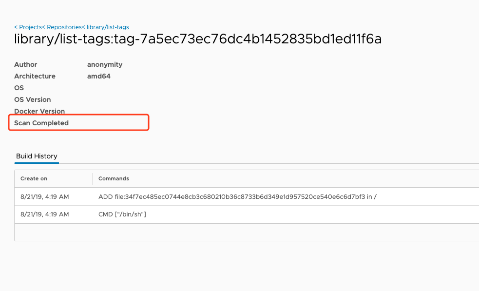 Scan Completed Item Should Hidden In Repository Tag Detail Page When Clair Disabled · Issue