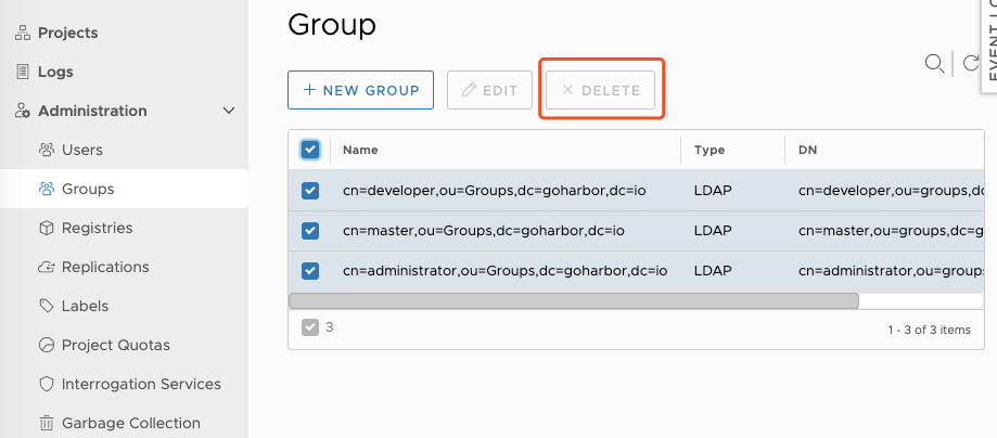 Batch Deletion Support For Groups In Administration · Issue 11855 · Goharborharbor · Github 3731