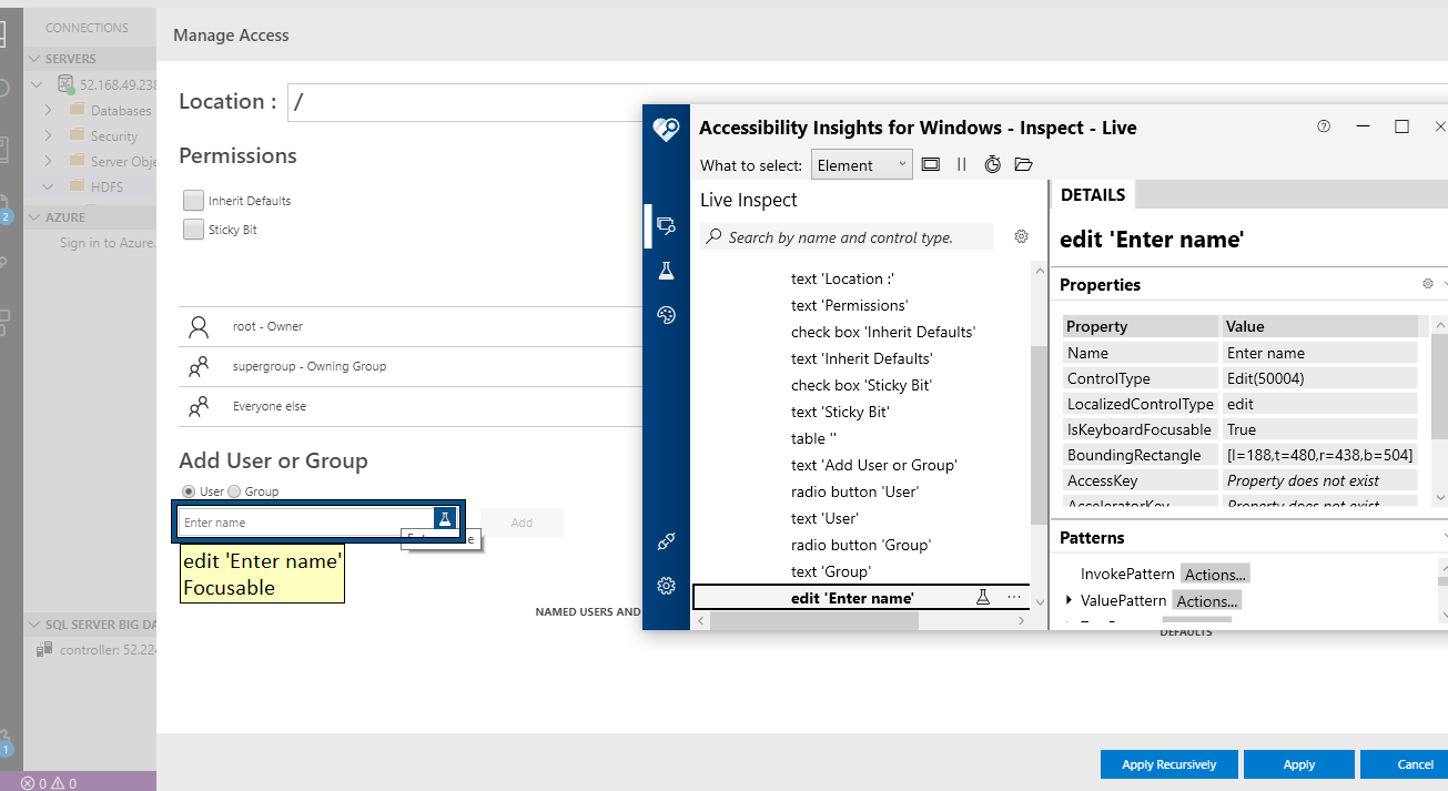 A11y_AzureDataStudio_ManageAccessForFile_AI4D:Label is missing for enter name edit box · Issue ...