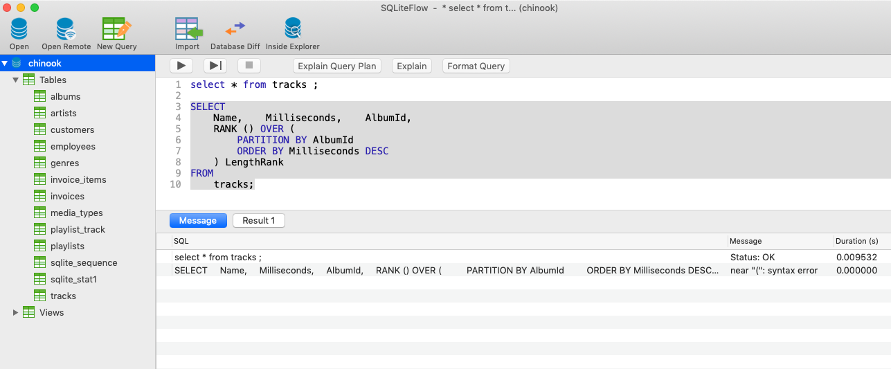 [MacOS] RANK() function fails with Syntax error · Issue #63 · SQLiteFlow/SQLiteFlow-Issues · GitHub
