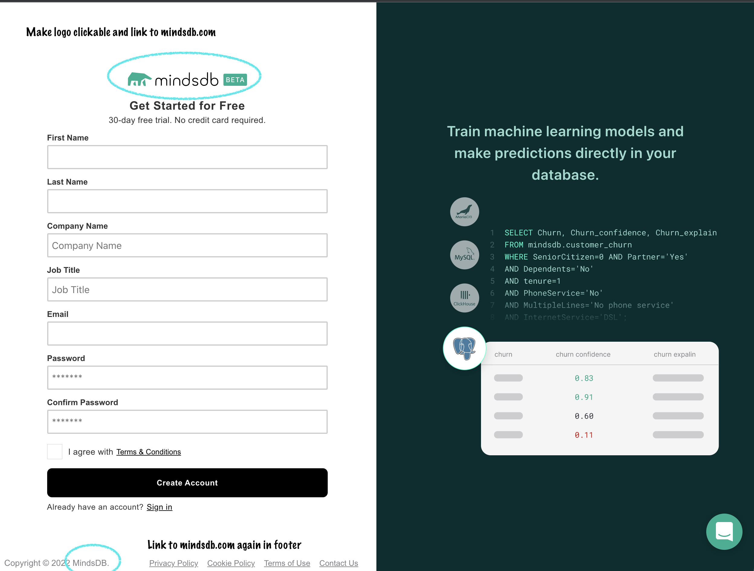 [ux Design] Provide Links To On Authentication Pages · Issue 3714 · Mindsdb Mindsdb