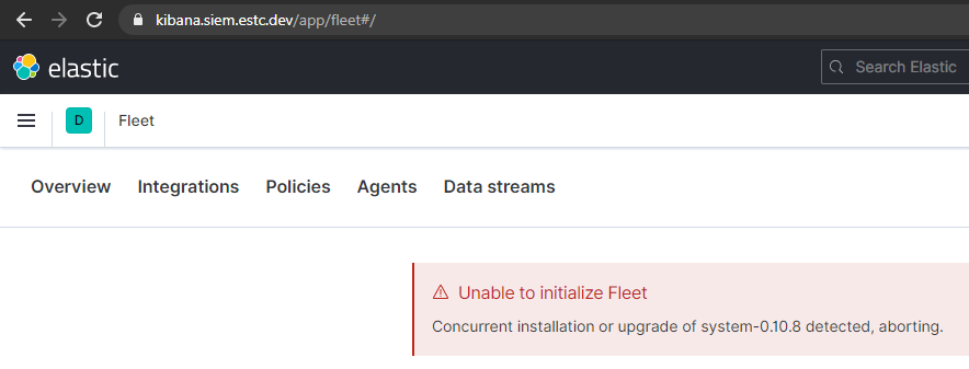 Unable To Initialize Fleet On Kibana Kibanasiemestcdev Package System 0108 Status