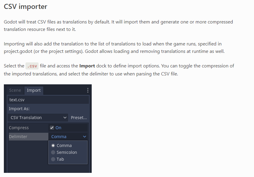 CSV importer works only with comma delimiter · Issue #82002 · godotengine/godot · GitHub