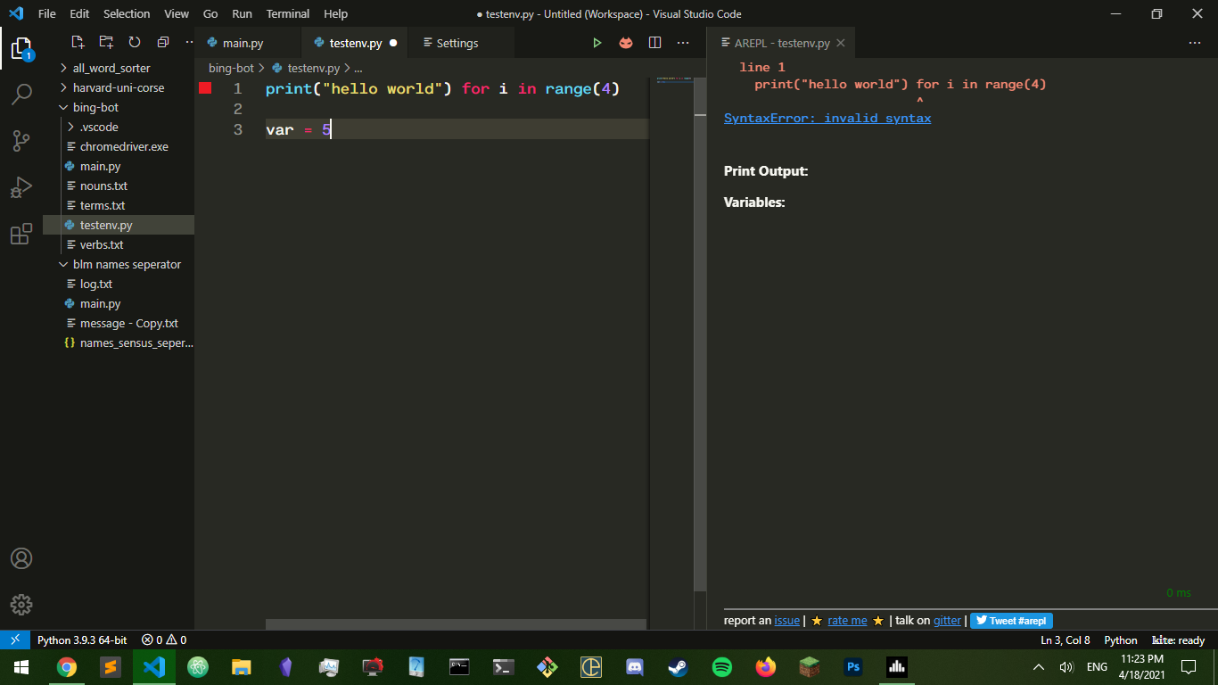 Arepl not refreshing · Issue #367 · Almenon/AREPL-vscode · GitHub