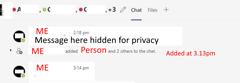 When adding a users to chat and selecting "Don't include chat history ...