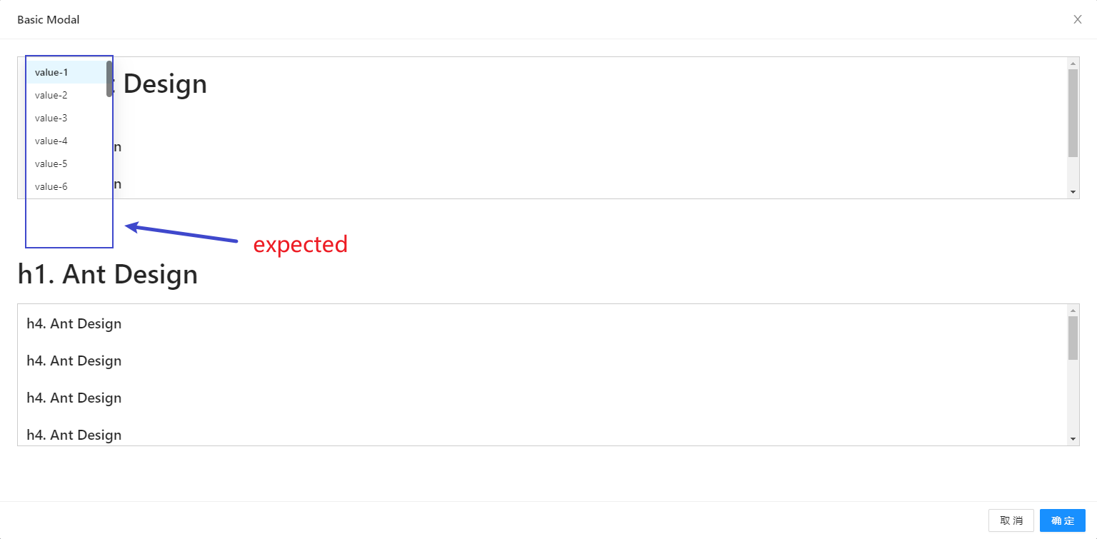 How to solve a case with select dropdown show incomplete in a scroll box ? · ant-design ant ...