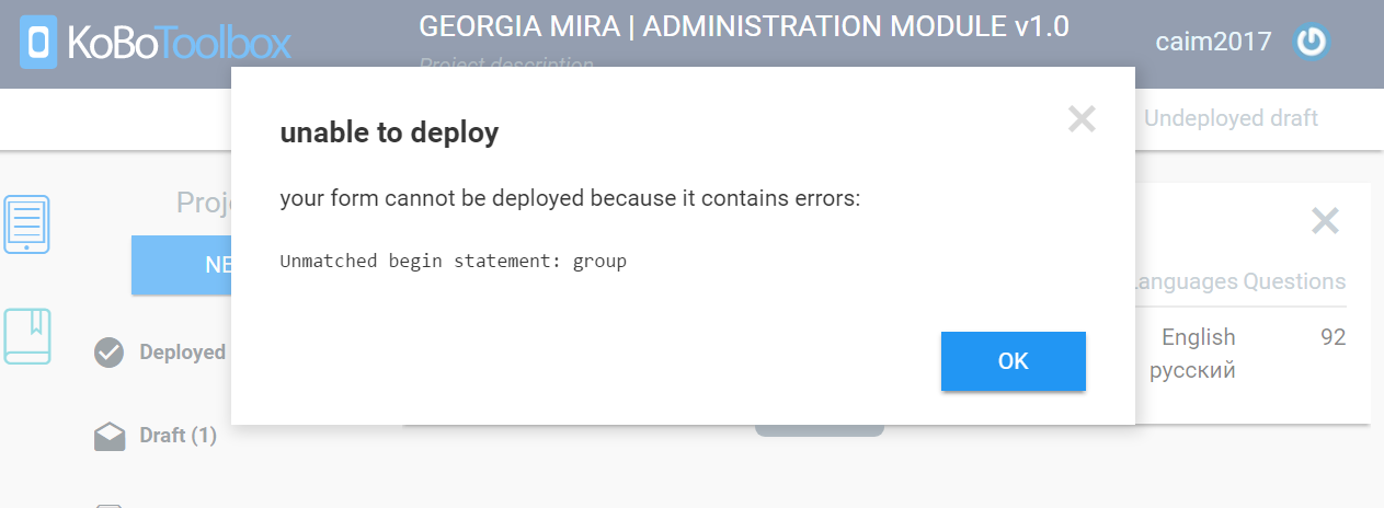 Deployment and Edit issues for projects (XLS form) with multi-lingual questions uploaded in kpi ...