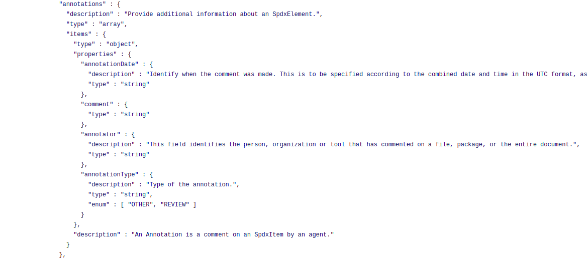 Annotations object doesn't have SPDXID property in json spec2.2 · Issue #517 · spdx/spdx-spec ...