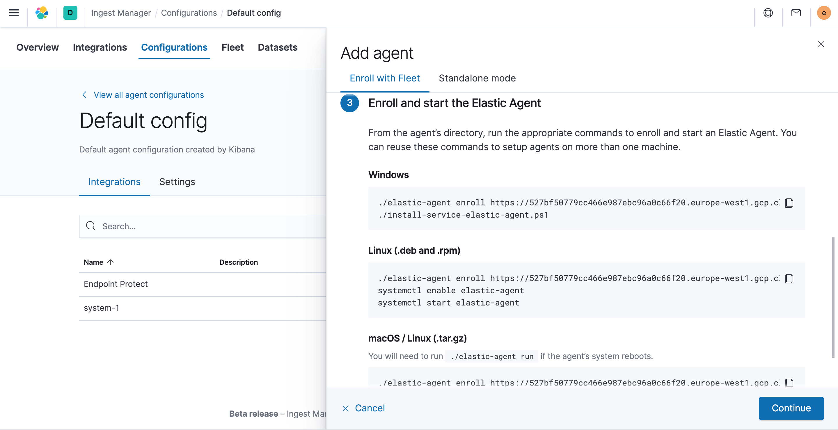 [Ingest Management] Add Agent Flyout With Non-Default Config ID in the URL Does NOT Show the ...