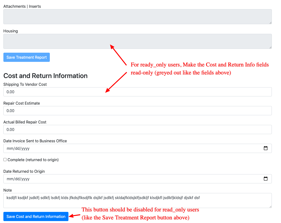 Prevent Read Only Users From Editing Cost And Return Information