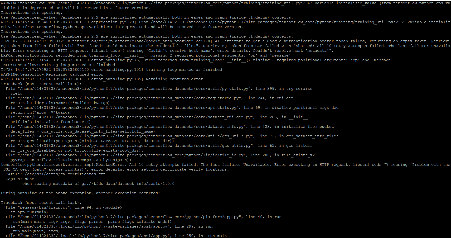 Cert issue while training · Issue #73 · google-research/pegasus · GitHub