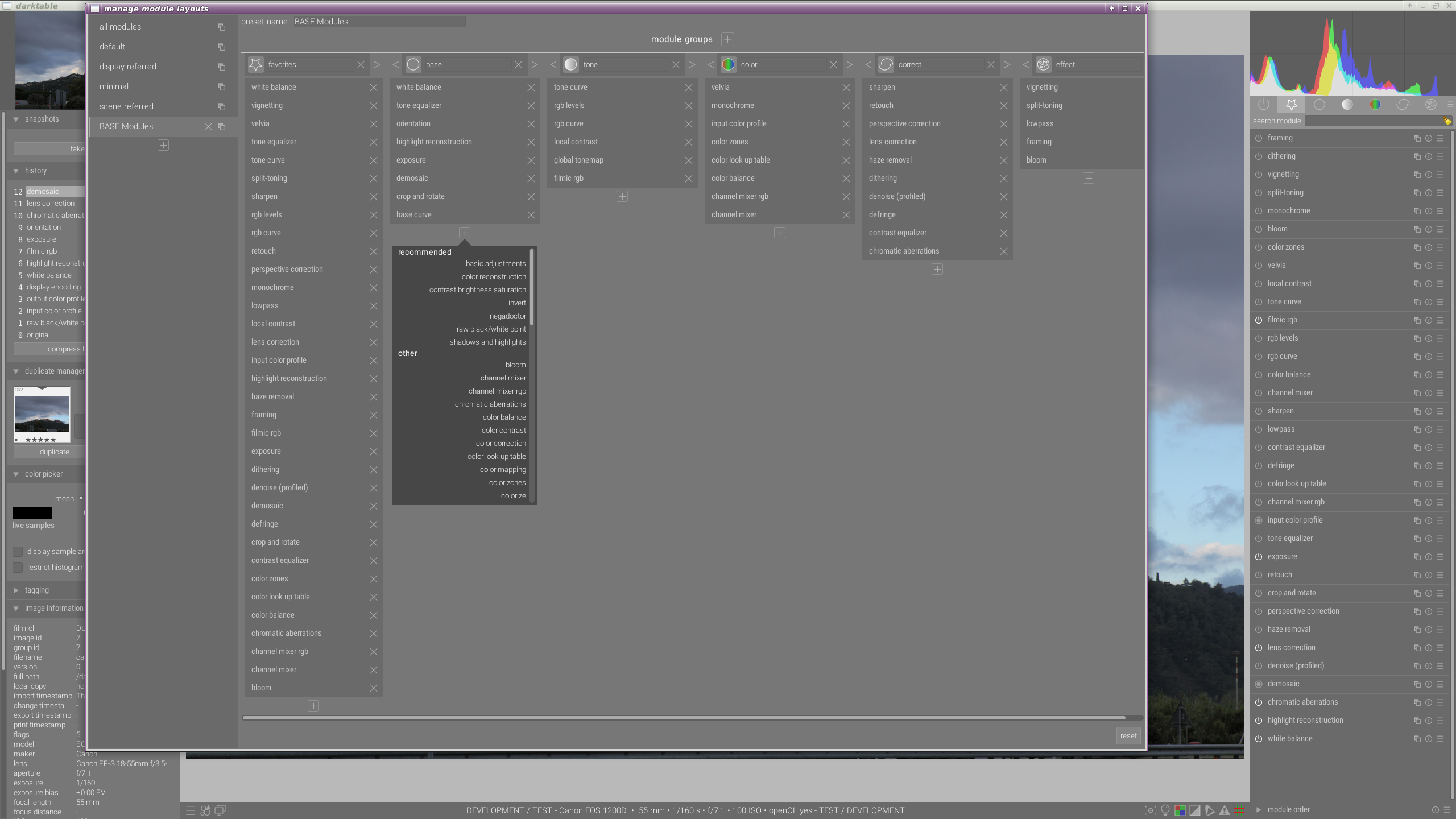 Module order in the new presets / manage presets / manage modules layout section. · Issue #6475 ...