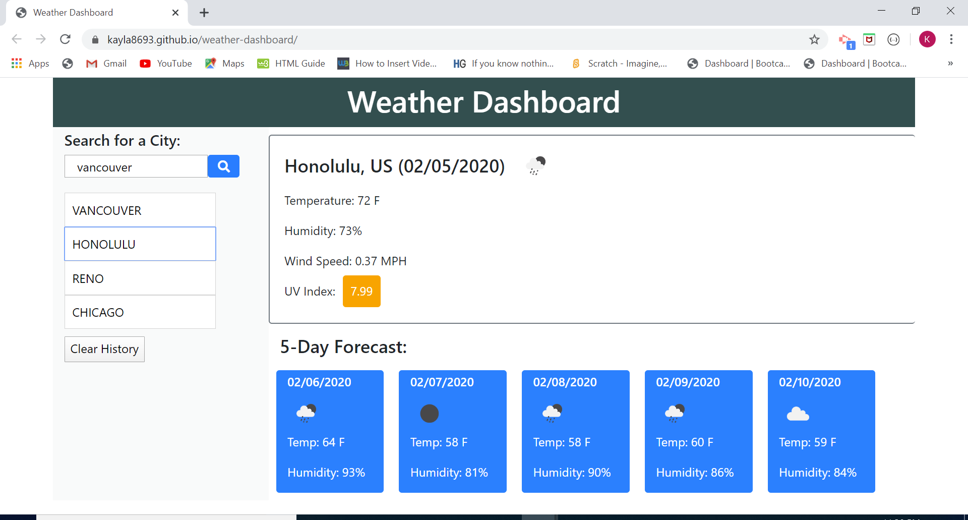 GitHub - kayla8693/weather-dashboard: application that allows user to ...