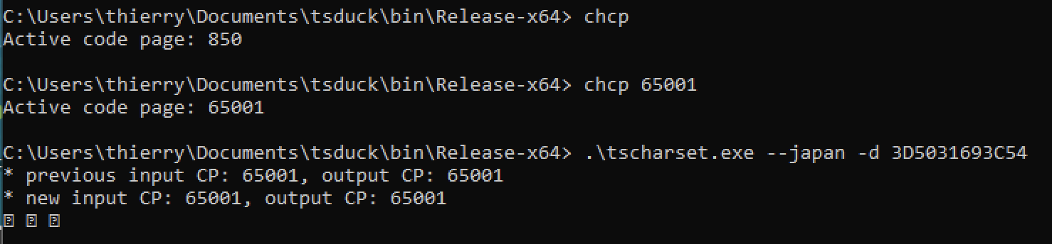 tscharset in Windows console output garbled · Issue #606 · tsduck/tsduck · GitHub