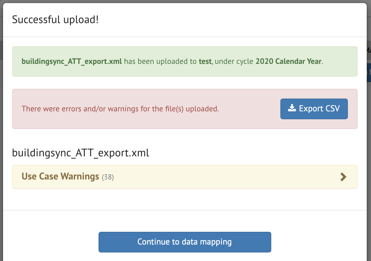 BuildingSync: allow users to export warnings/errors when importing data ...