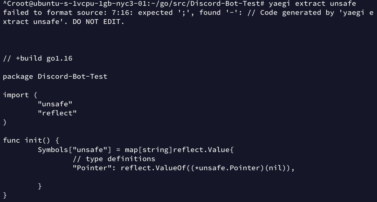 Extract unsafe, failed formatting source. expected ; found - · Issue #1059 · traefik/yaegi · GitHub