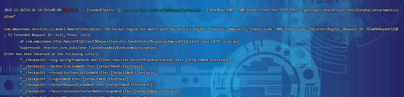 全新环境安装plugin-s3 Public插件halo后台报错， No content length specified for stream data. Stream contents ...