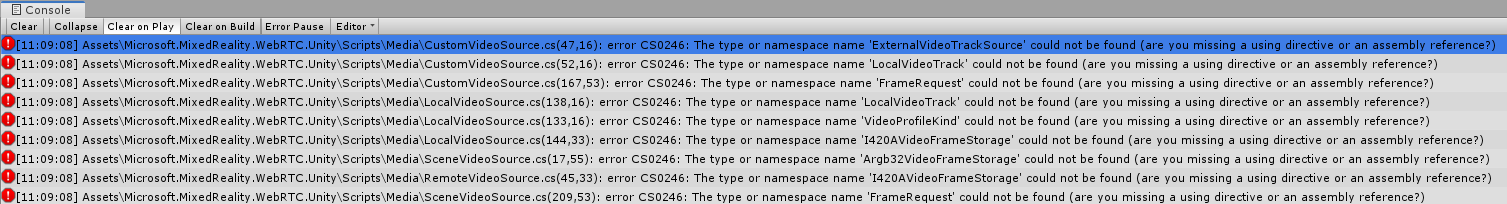 Several missing namespace or assembly references · Issue #237 · microsoft/MixedReality-WebRTC ...
