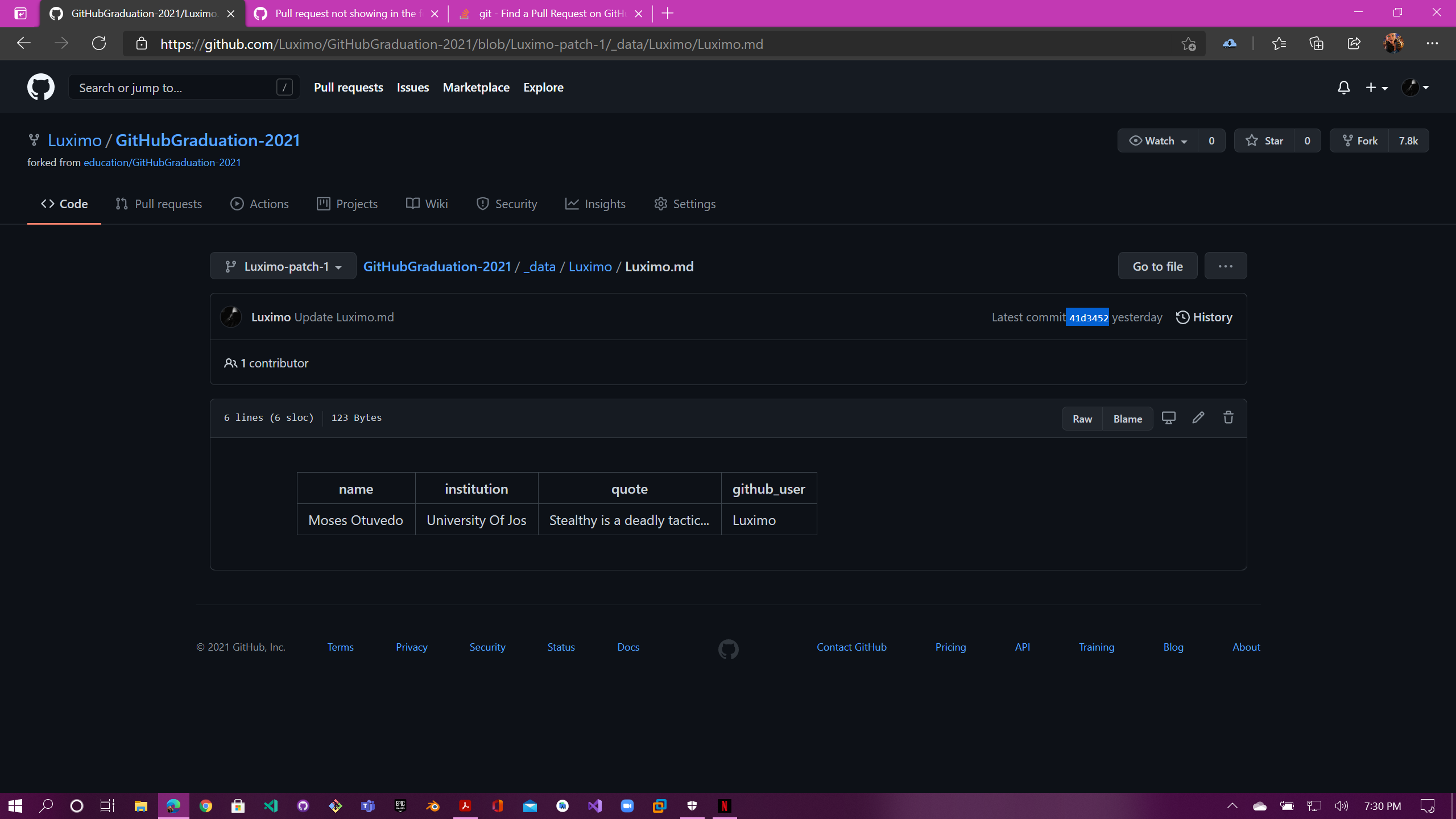 Pull request not showing in the folder · Issue #8990 · github-education-resources ...