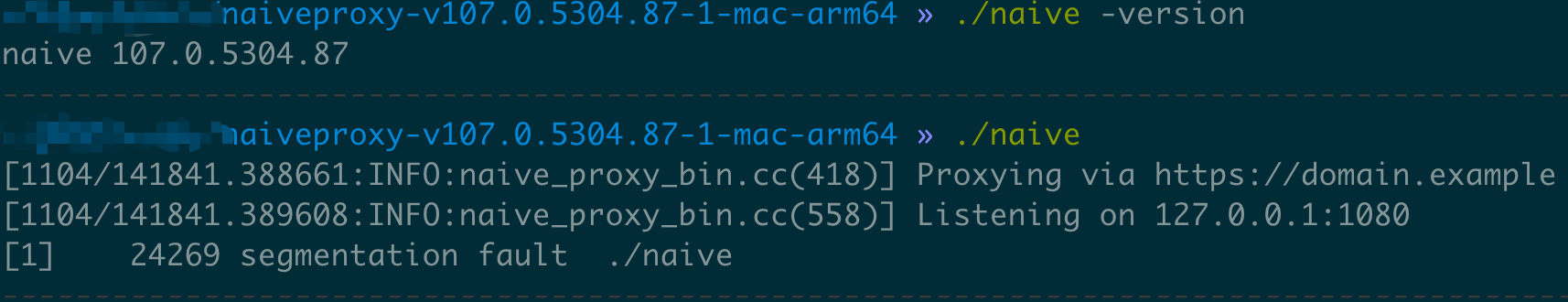 v107.0.5304.87-1 segfault on Mac arm64 · Issue #380 · klzgrad/naiveproxy · GitHub