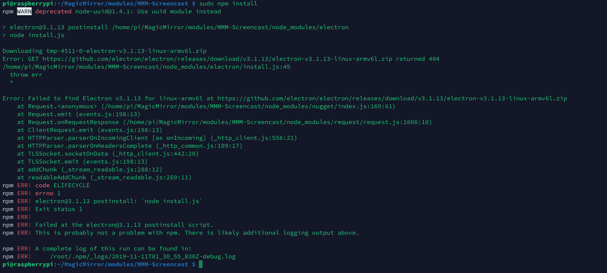 problem with electron while installing · Issue #44 · kevinatown/MMM-Screencast · GitHub
