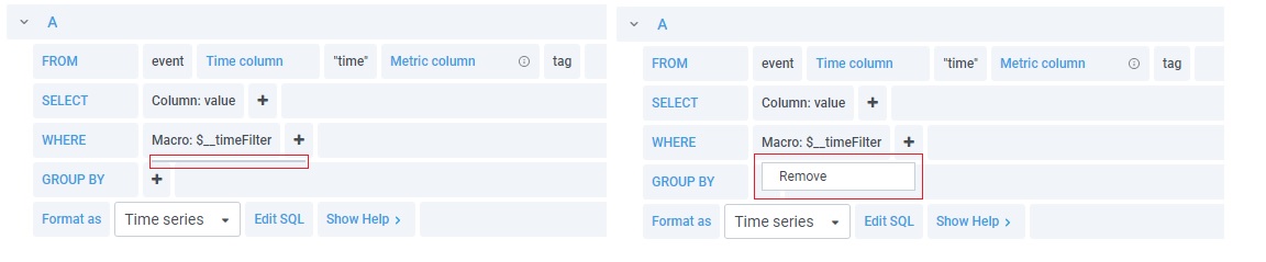 Query builder isn't showing remove option in drop menu · Issue #60161 · grafana/grafana · GitHub