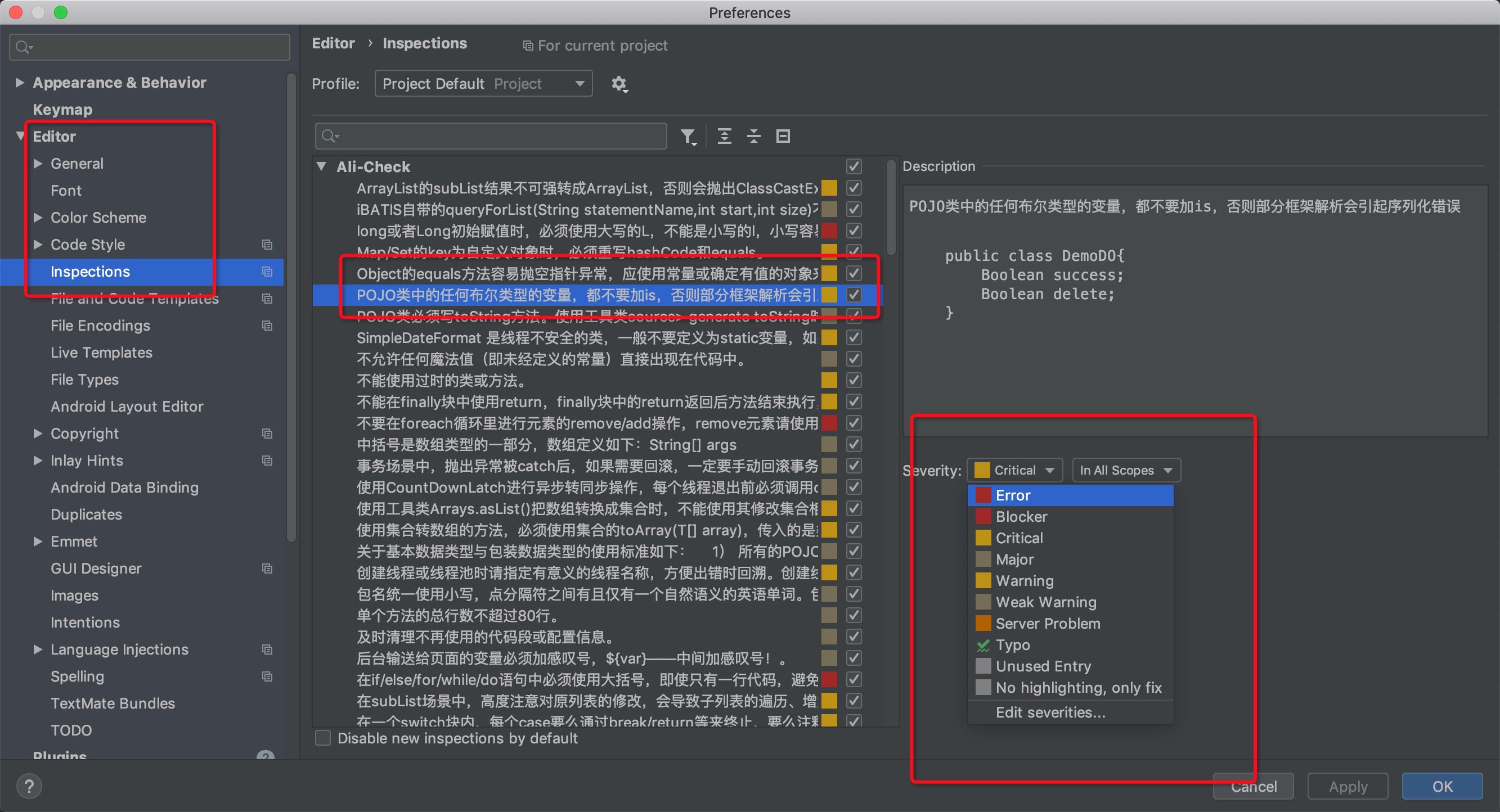 小需求，idea插件提示代码不规范的波浪线标识，能否自定义颜色？ · Issue #610 · alibaba/p3c · GitHub