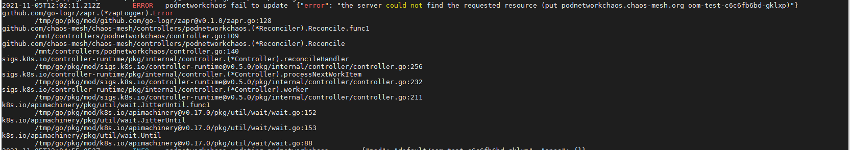 podnetworkchaos fail to update {"error": "the server could not find the requested resource (put ...
