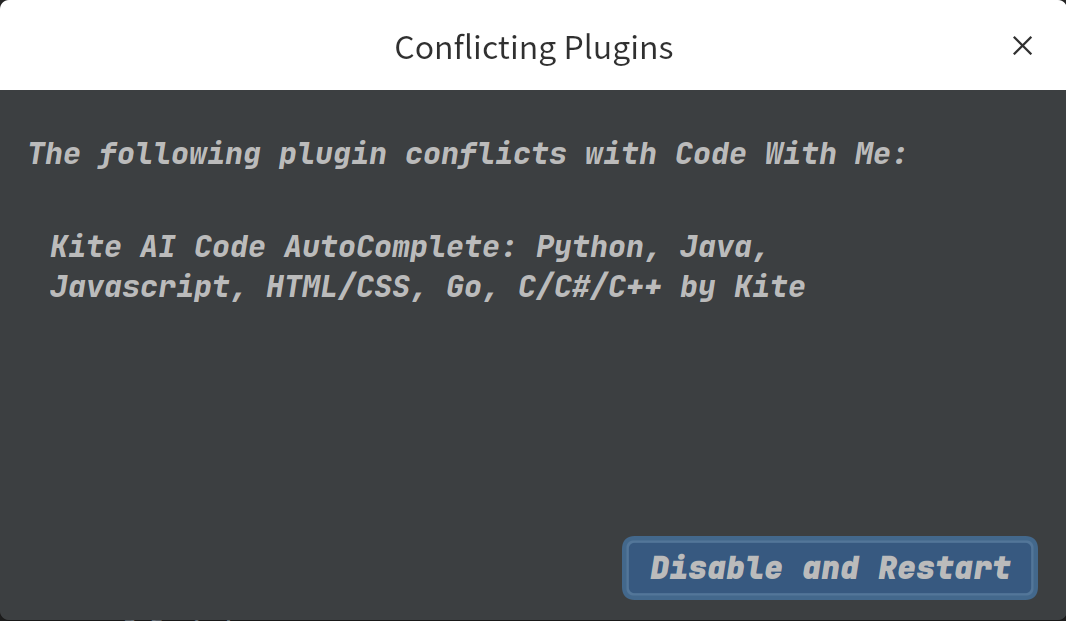JetBrains's Code With Me plugin conflicts with Kite · Issue #716 · kiteco/issue-tracker · GitHub