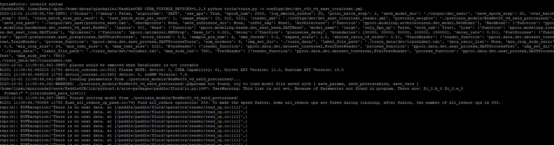 SAST训练报错 · Issue #1297 · PaddlePaddle/PaddleOCR · GitHub