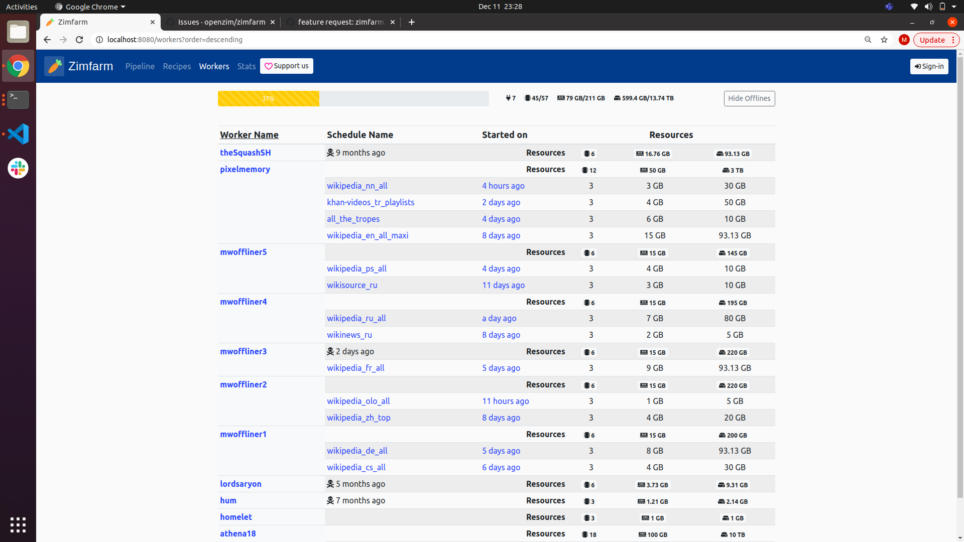 feature request: zimfarm.o.o: make workers table sortable · Issue #420 · openzim/zimfarm · GitHub