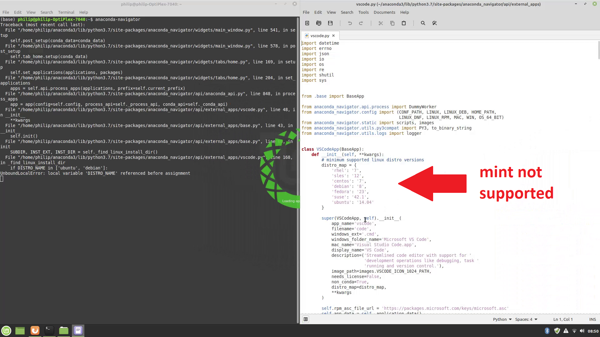 Linux Mint 19.3 and Anaconda 2020-20 vscode.py DISTRO_NAME hangs anaconda navigator · Issue ...