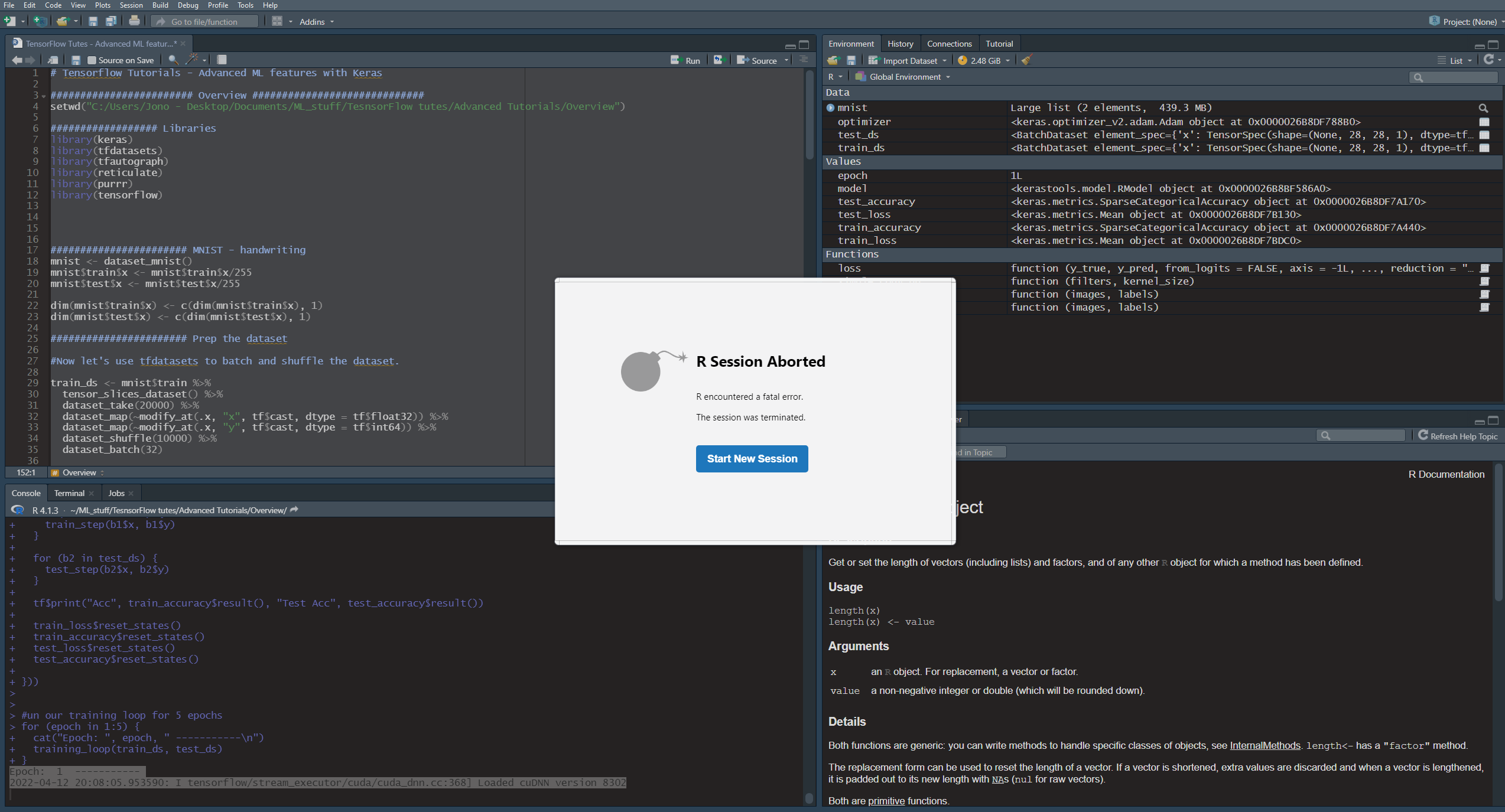 Unable to execute Tutorials - Advanced Quickstart · Issue #526 · rstudio/tensorflow · GitHub