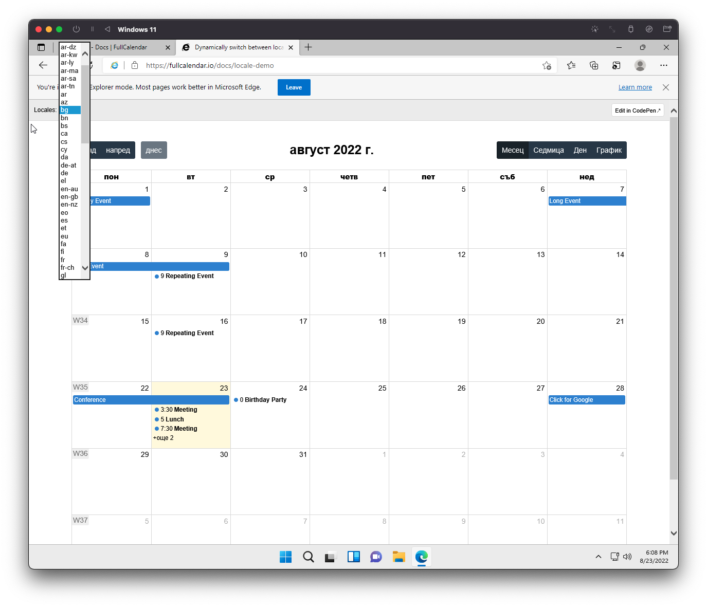 Locales not working on Internet Explorer 11 · Issue #6790 · fullcalendar/fullcalendar · GitHub