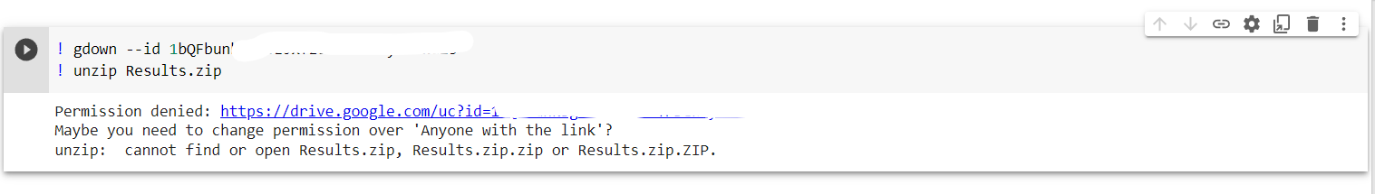gdown option not working even after setting the permission to "anyone in this group with this ...
