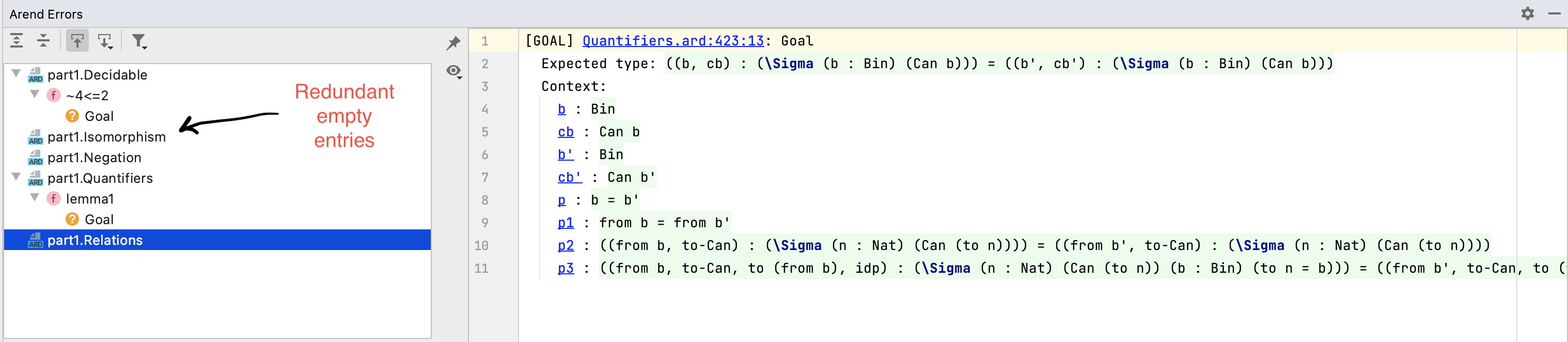 Redundant empty entries in Arend Errors tool window · Issue #285 · JetBrains/intellij-arend · GitHub