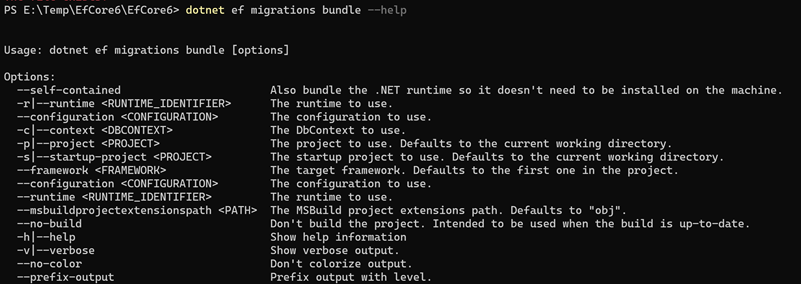 EF Core Migration Bundles: dotnet ef 6.0.0-preview.7.21378.4: No --output option · Issue #25699 ...