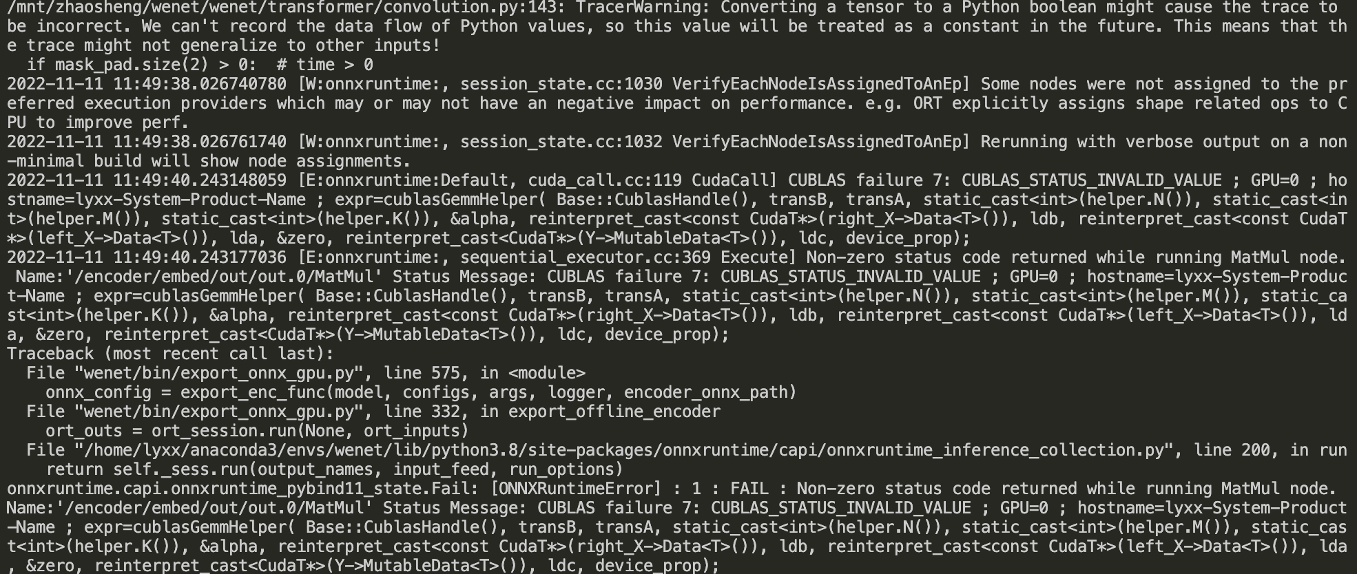 导出ONNX报错 · Issue #1552 · wenet-e2e/wenet · GitHub
