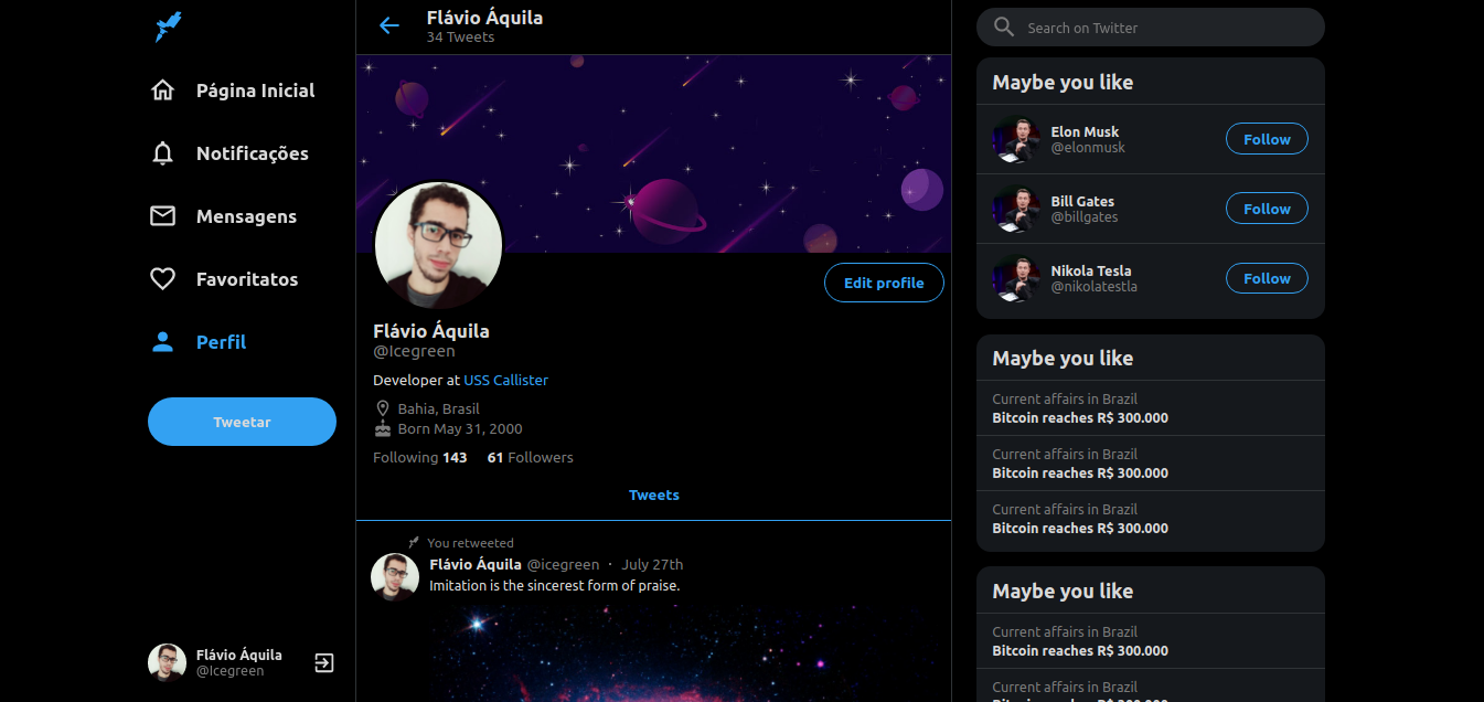 GitHub - Icegreeen/Twitter: Interface do Twitter com React