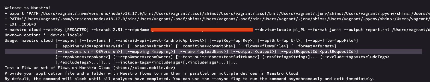 [Maestro Cloud 1.3.2 / Bitrise]: Unknown option: '--device-locale' · Issue #1584 · mobile-dev ...