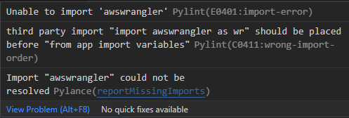Import "awswrangler" could not be resolved Pylance reportMissingImports · Issue #4361 ...