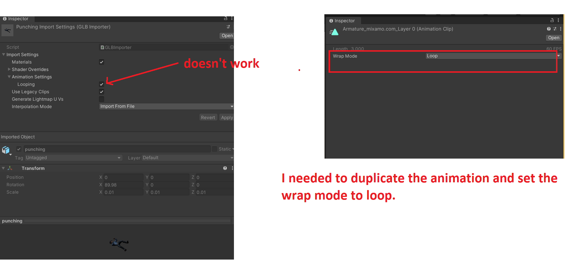 [bug report] looping option in animation import settings doesn't work · Issue #126 · Siccity ...