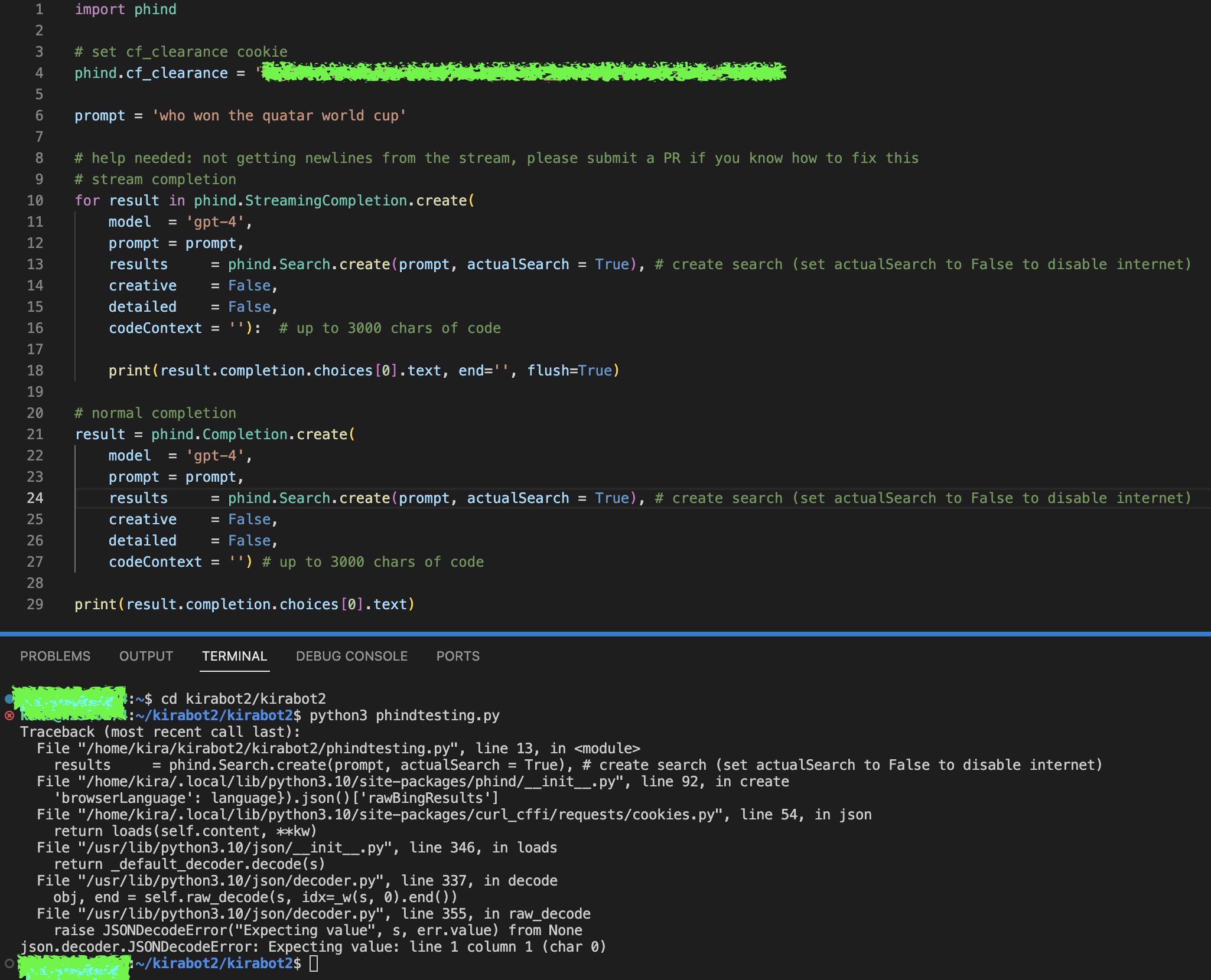 Phind json issue · Issue #78 · xtekky/gpt4free · GitHub