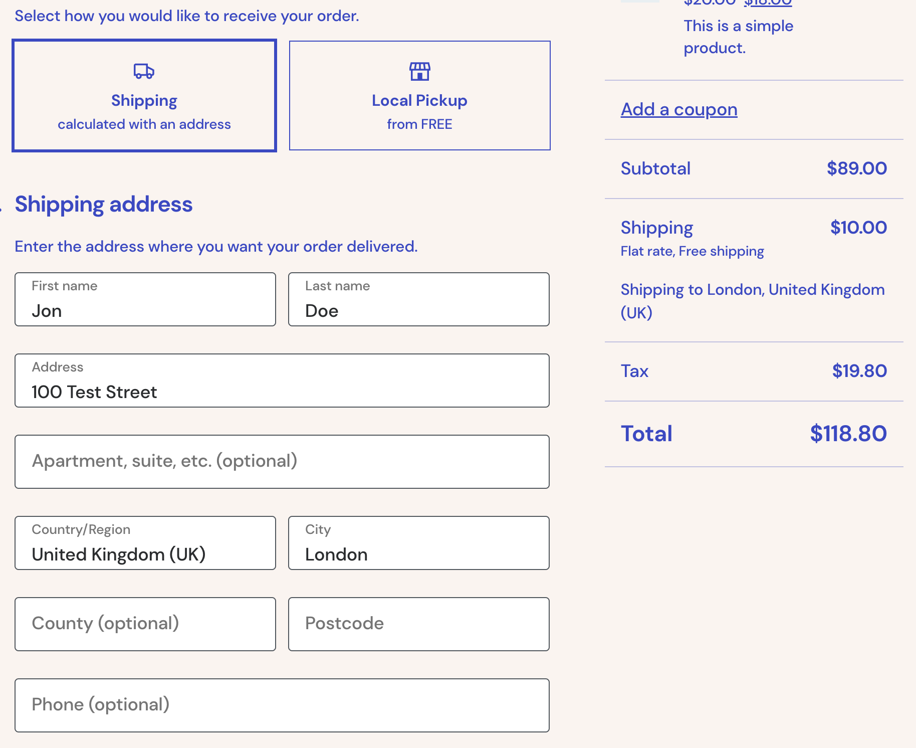 When using multiple packages and "Hide shipping costs until an address ...