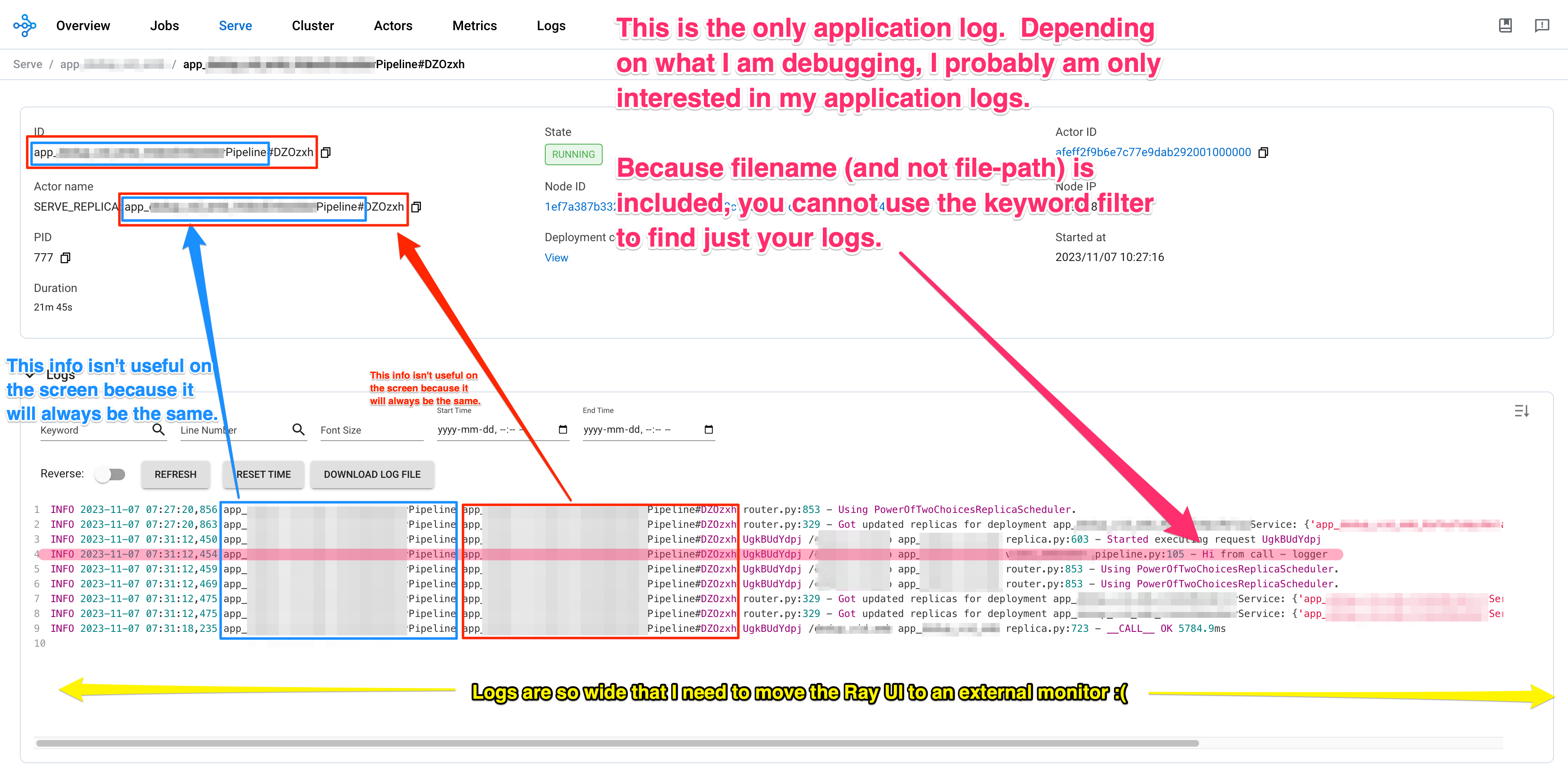 [Serve] Make it easier to view application-logs (aka logs that I write) in the ray-dashboard ...