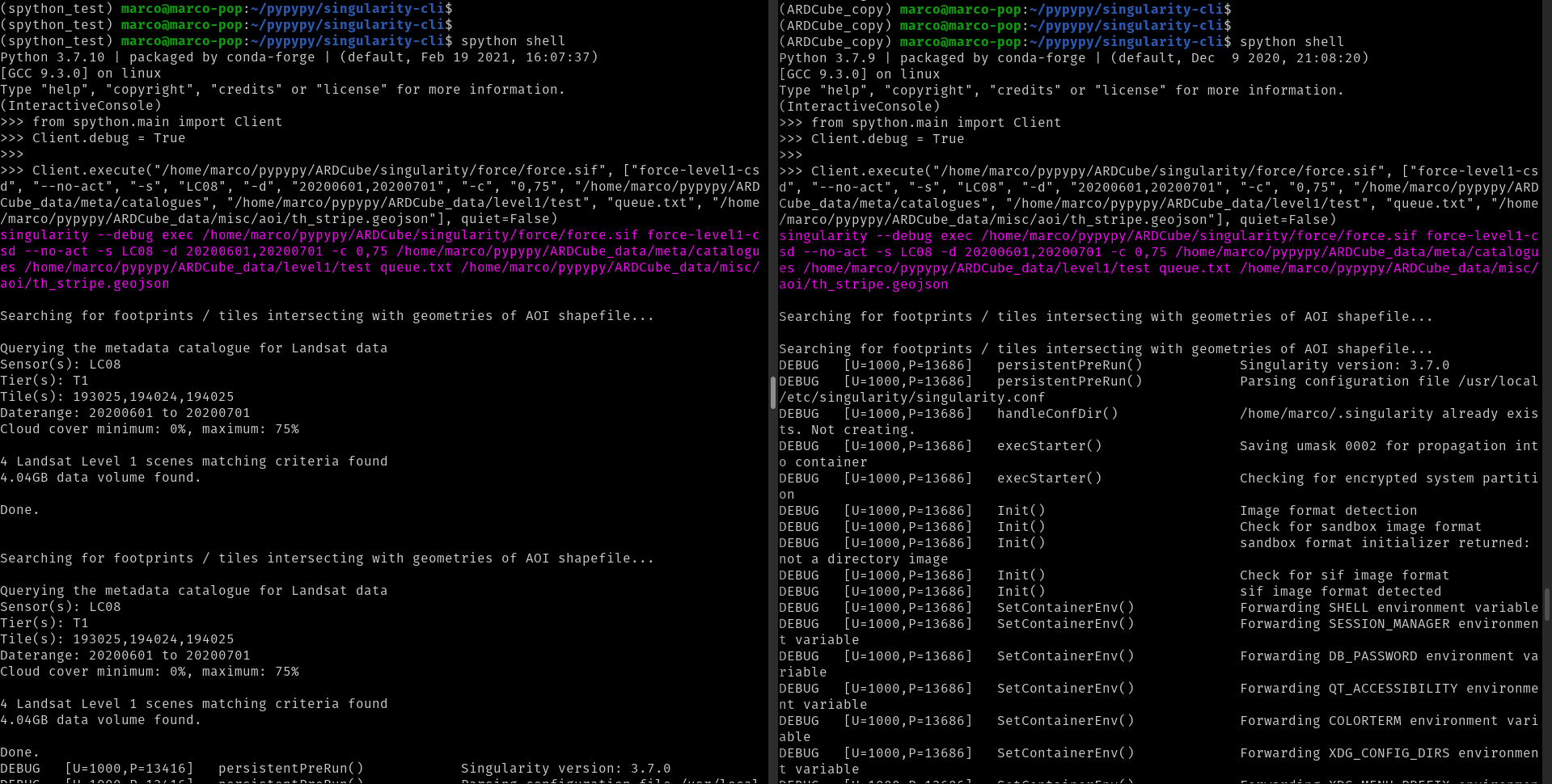 Executing command using spython needs --cleanenv flag, while it's not necessary using ...