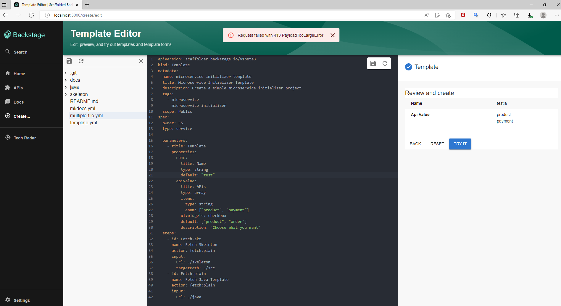 [Scaffolder] Cannot open file when using Template Editor · Issue #12075 · backstage/backstage ...