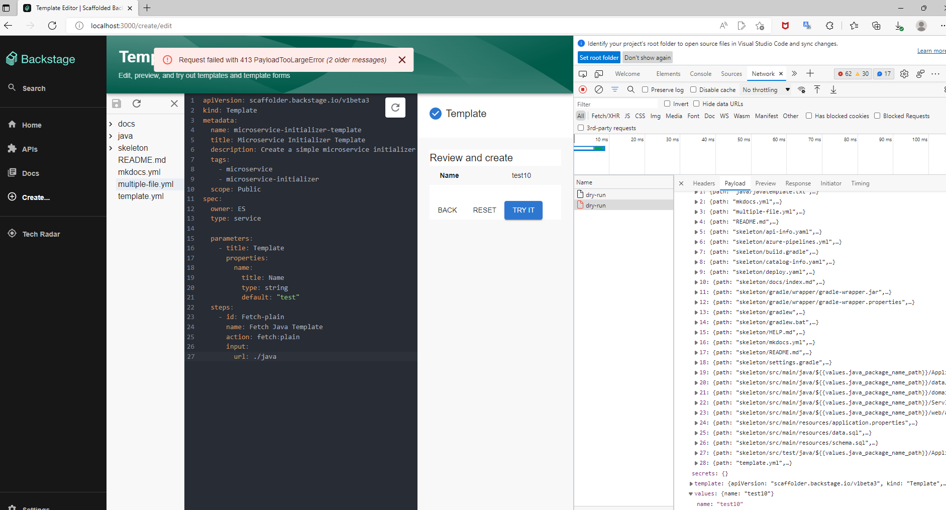 [Scaffolder] Cannot open file when using Template Editor · Issue #12075 · backstage/backstage ...