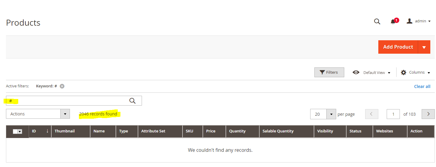 Search by keywords : wrong number of records found and wrong pagination in admin/products list ...